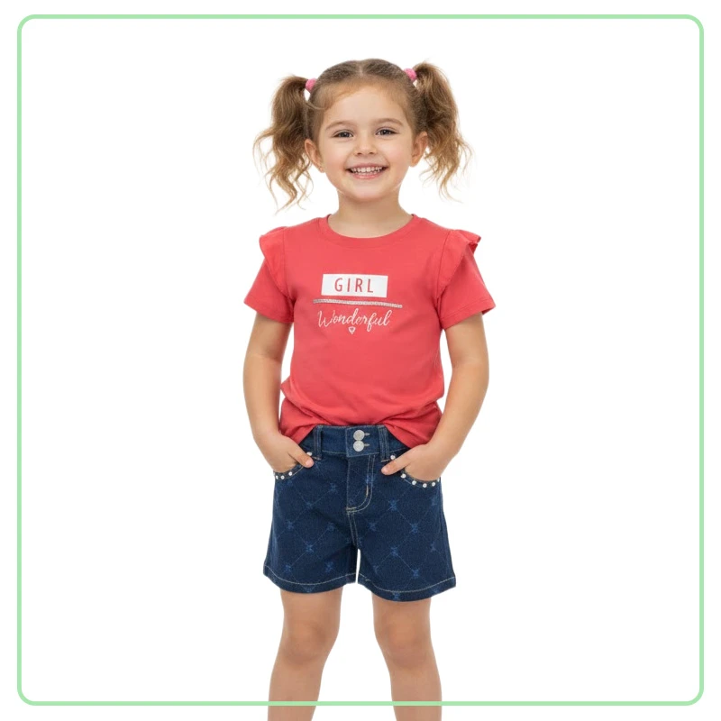 Conjunto de Short con Camisa Roja para Niña 2 Piezas BUNGY | tioammi ...